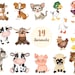 Cute Farm Animals Clipart Set, Farmyard Digital Illustrations, Baby Cow ...