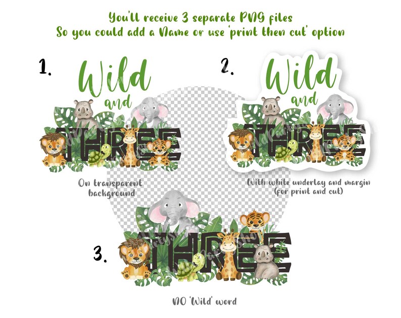 Wild and Three PNG Safari Jungle Themed Party Transfer - Etsy