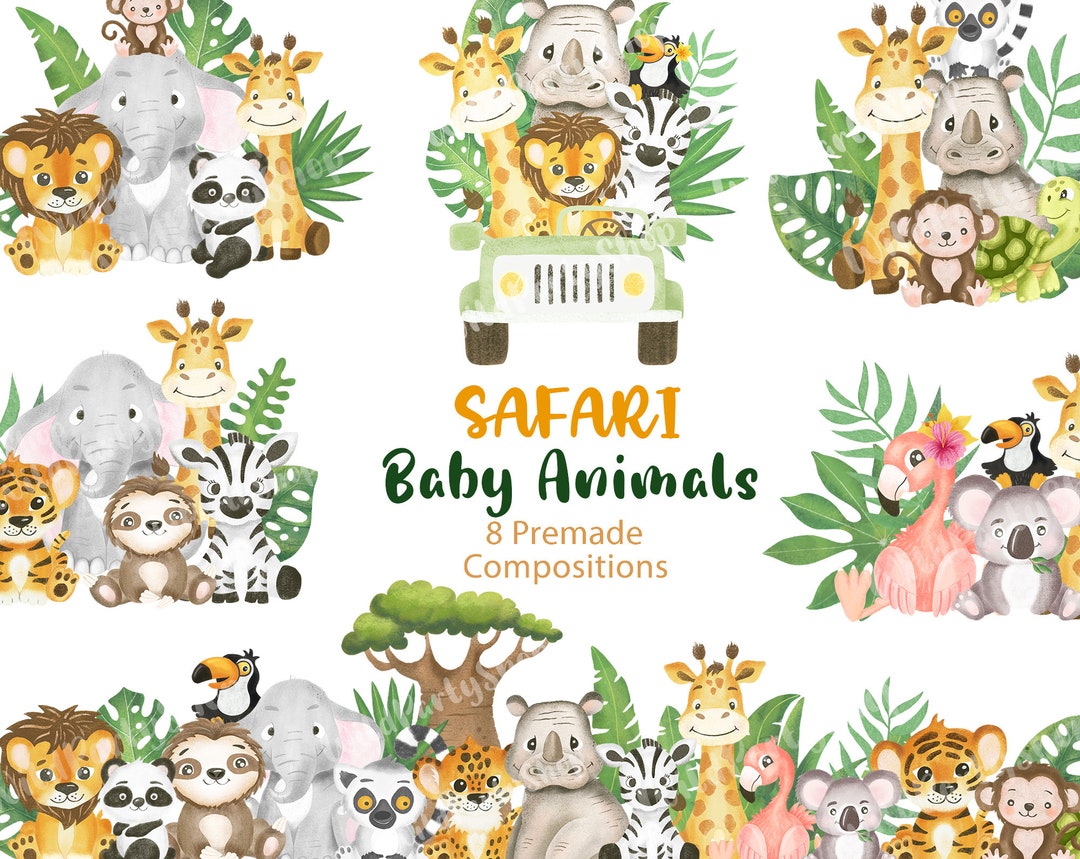 Safari Jungle Baby Animals Nursery Clipart. Tropical African Wild ...