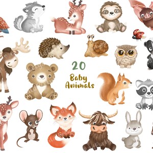 Woodland Animal Clipart, Forest Nursery, Cute Baby Animals, Greenery ...