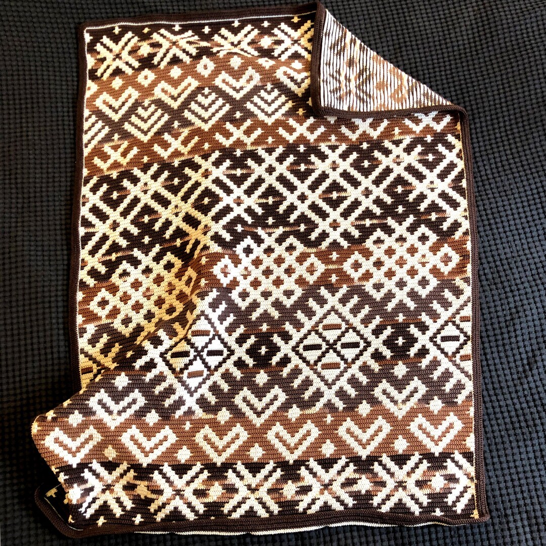 Blanket Crochet Pattern Ethnic Earth, Mosaic Overlay Afghan Throw, Cosy ...