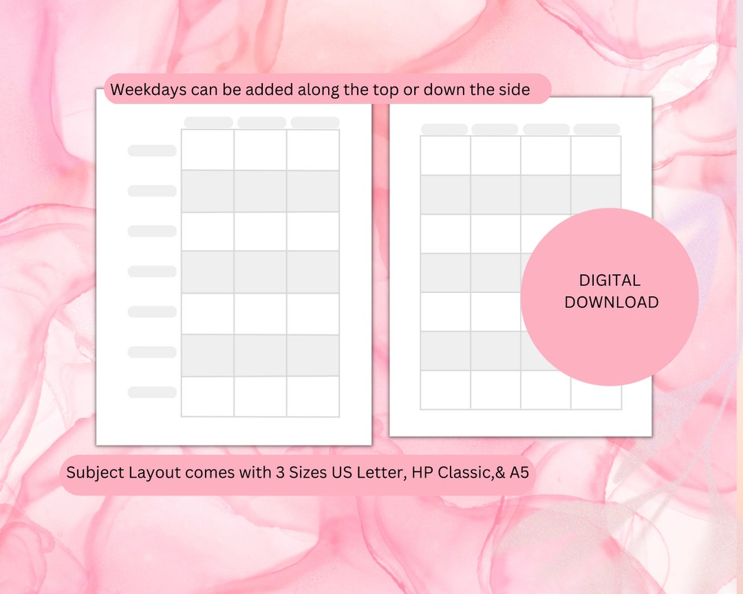 Subject Layout Planner Insert Digital Download - Etsy