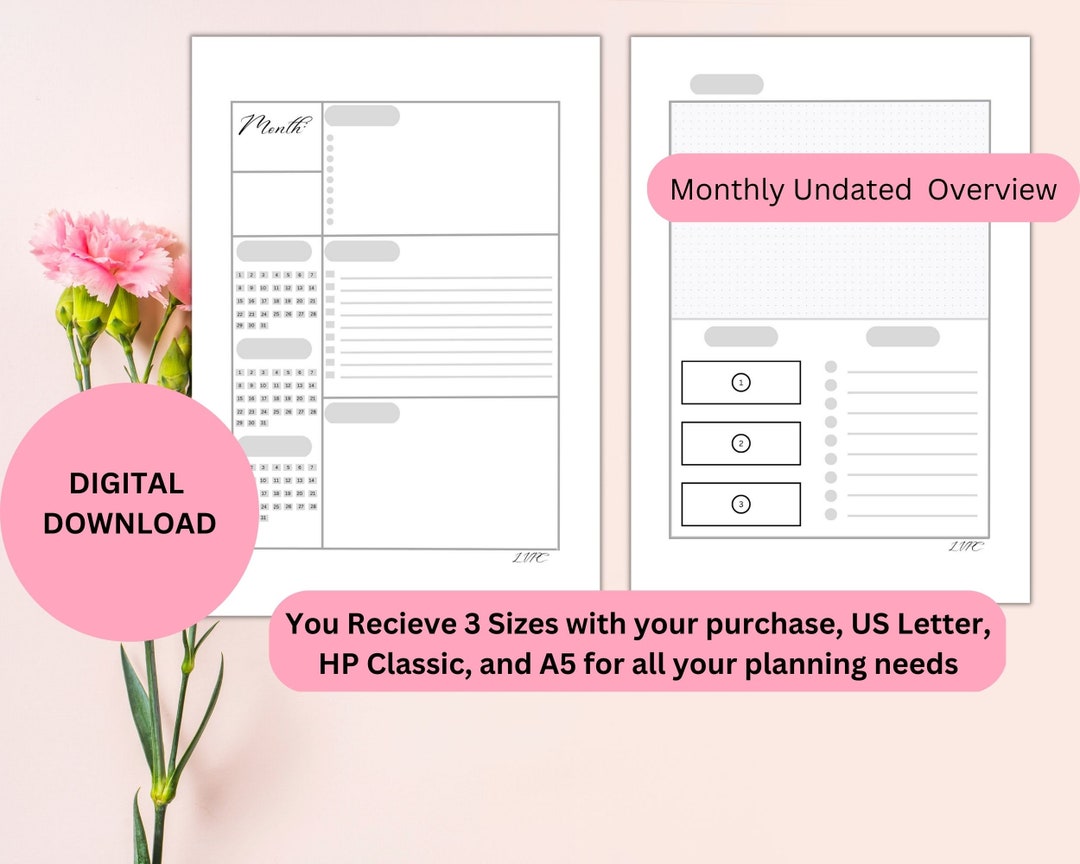 Undated Monthly Overview - Etsy