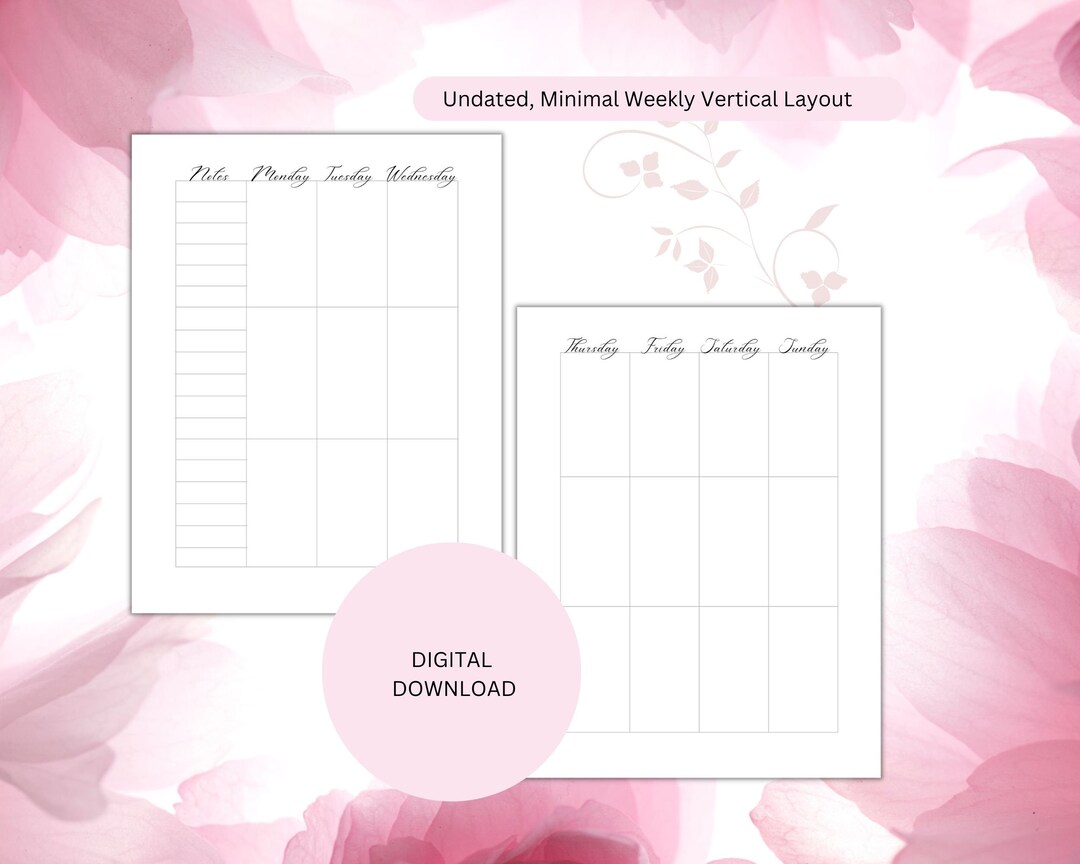 Vertical Layout Planner Insert, Minimal, Undated You Get 3 Sizes US ...