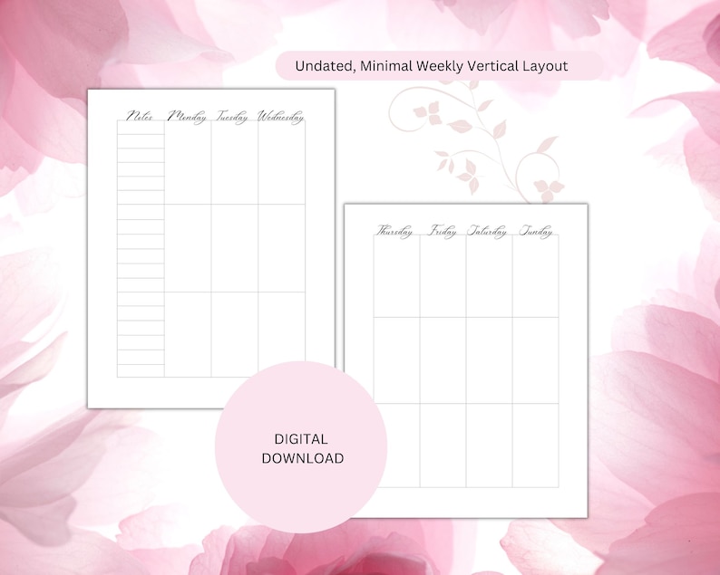Vertical Layout Planner Insert, Minimal, Undated You Get 3 Sizes US ...