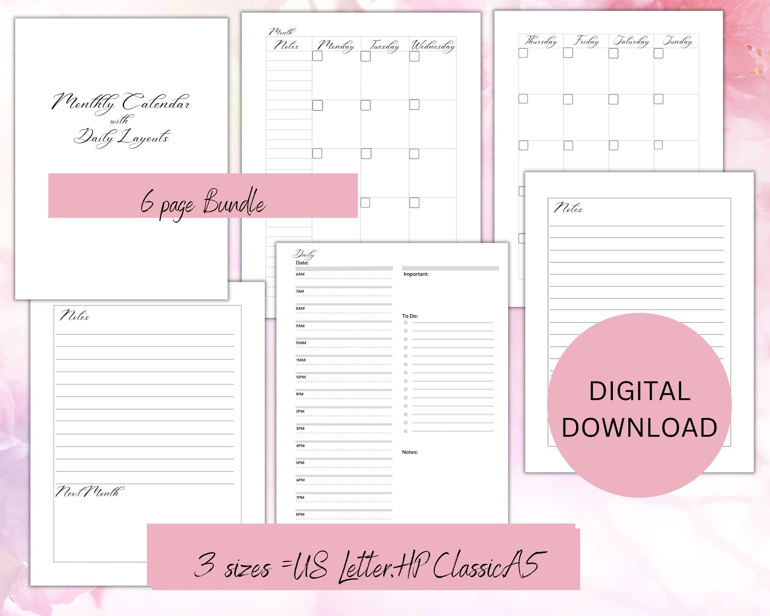 Daily Layout Insert, Monthly Calendar, Layout Minimalist Insert, HP ...