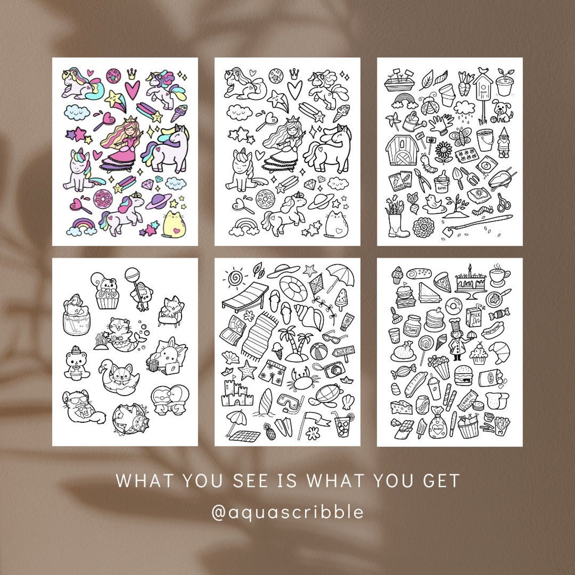 Fun Doodle Coloring Pages – Kids & Adults, Unicorn, Beach (digital ...