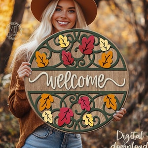 Fall Welcome Sign SVG DXF Files: Autumn Door Hanger (digital Download ...