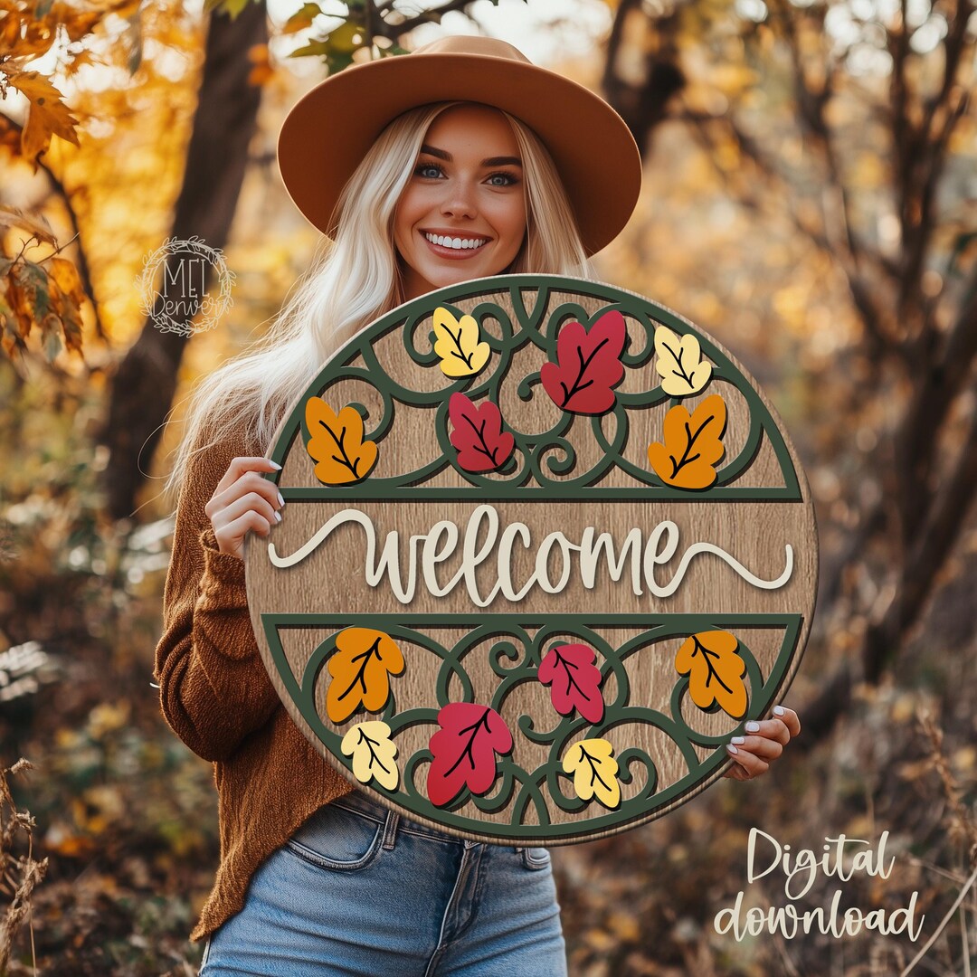 Fall Welcome Sign SVG DXF Files: Autumn Door Hanger (digital Download ...