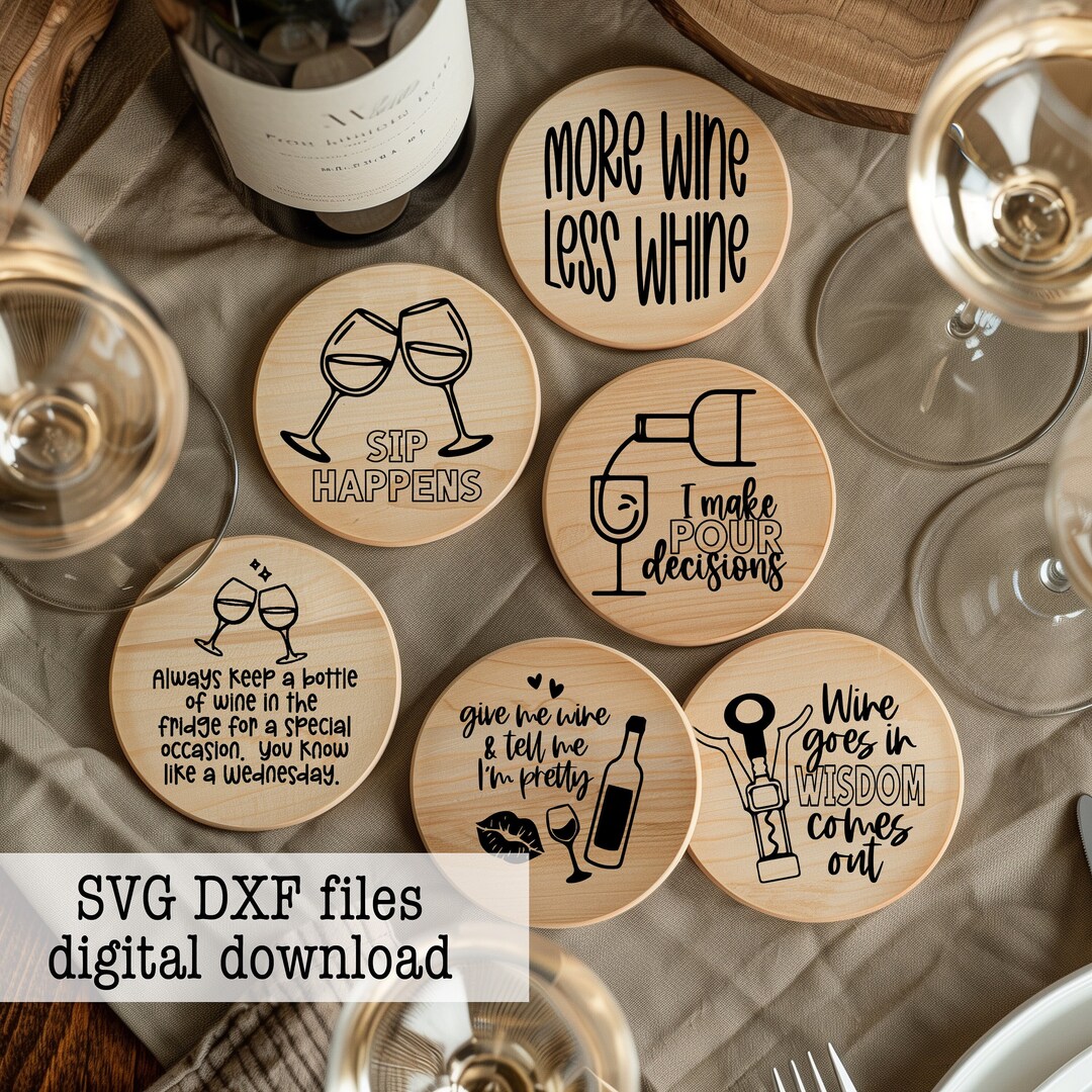 Wine Lover Coaster Designs: Funny Engraving SVG DXF Cut File (digital ...