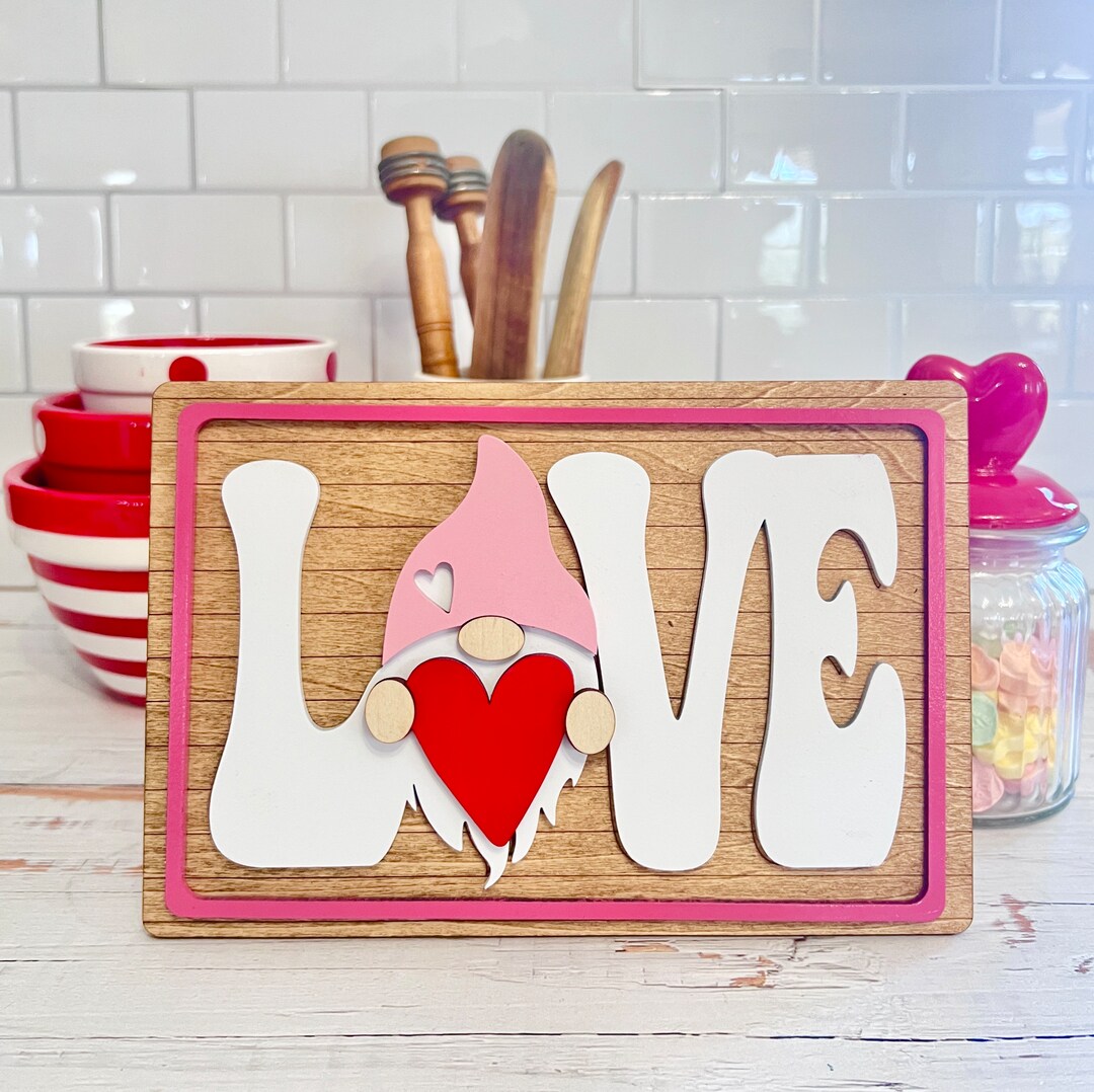 Valentine's Day Love Sign With Gnome Retro Bubble Letters Vintage 70s ...