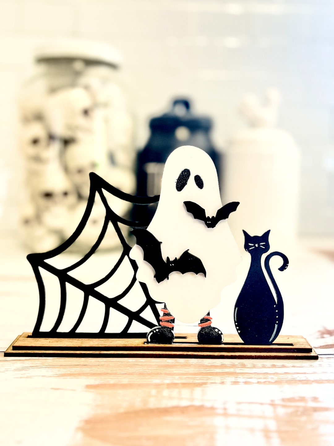 Halloween Standing Ghost and Cat With Bats and Cobweb Svg Cut Files for ...