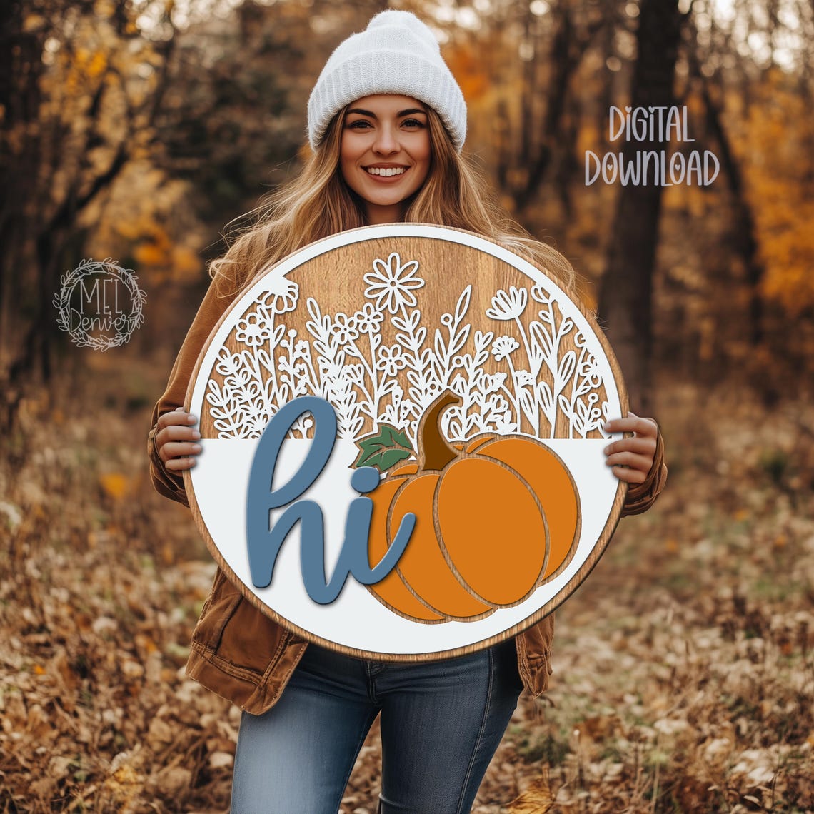 Hi Pumpkin Round Wood Sign SVG DXF Files (digital Download) - Etsy