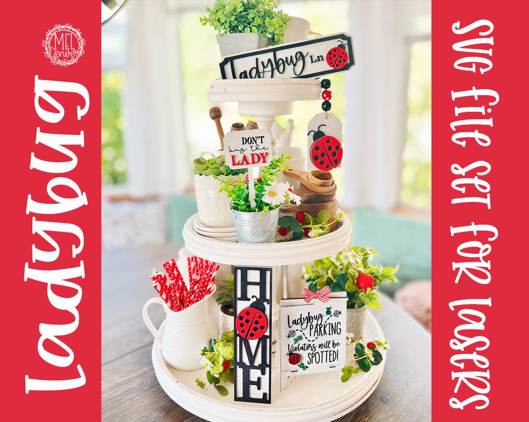 Ladybug Tiered Tray Set, Classic Southern Farmhouse / Cottage Style ...