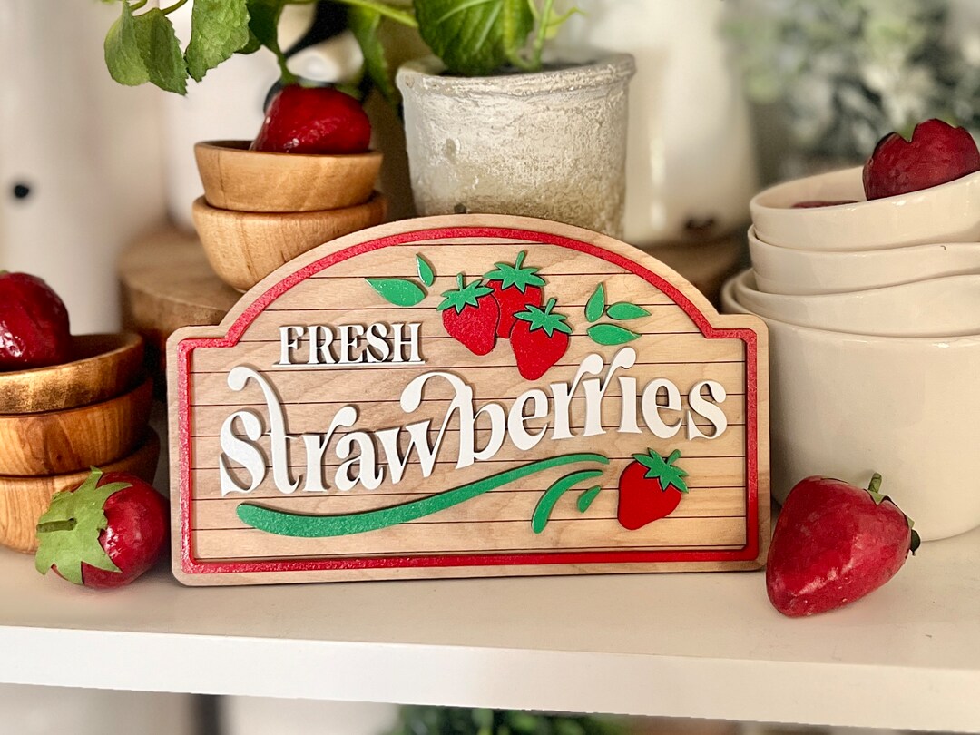 Fresh Strawberries Retro Style Sign Shape, Vintage Vibe Modern Cottage ...