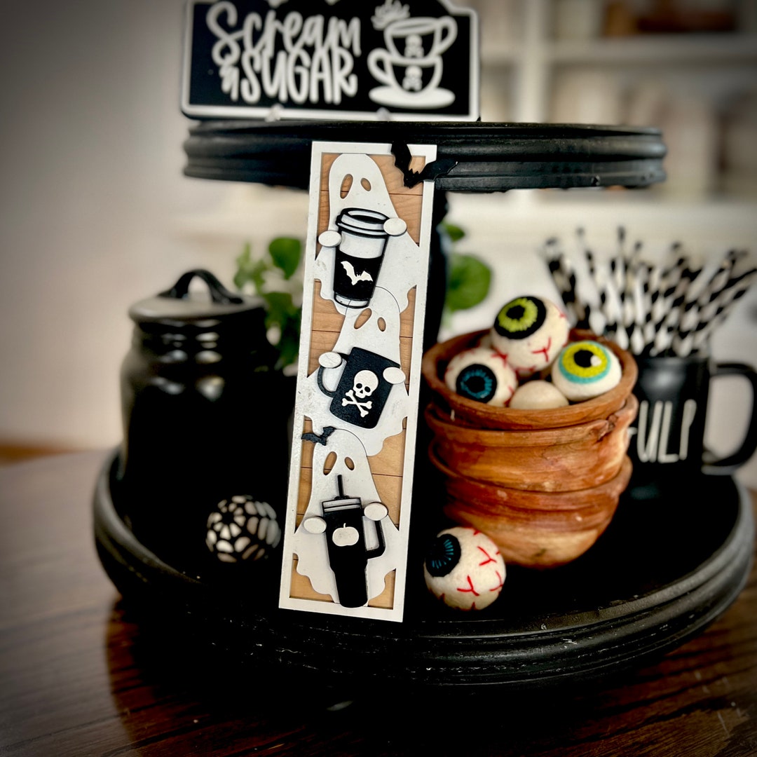 Coffee Bar Halloween Vertical Sign Three Ghosts Coffee 3d Tiered Tray ...