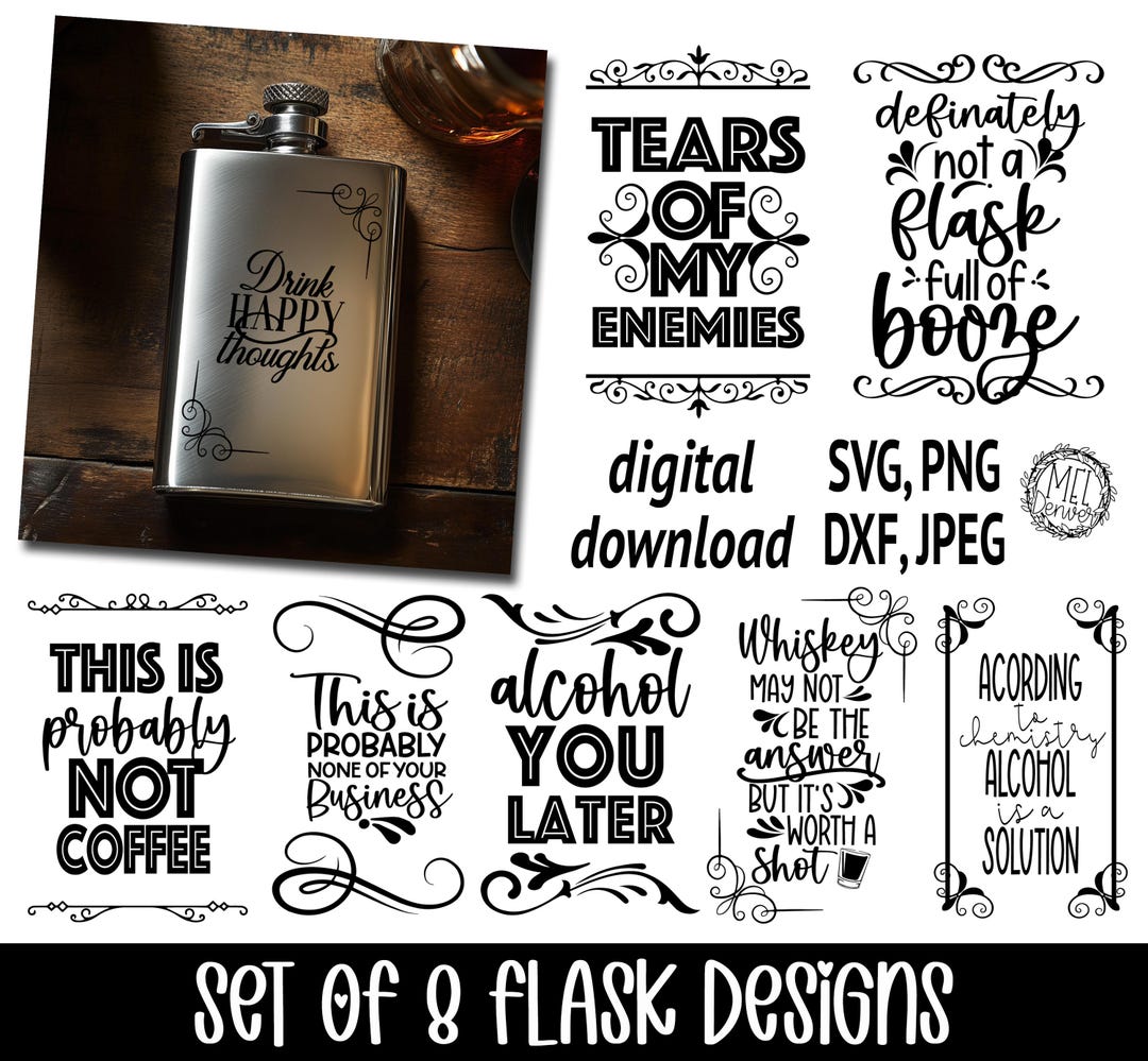Set of 8 Flask Designs / Gift Christmas - SVG DXF PNG Jpeg Files ...