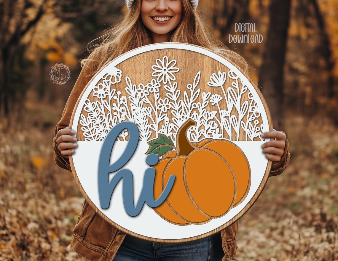 Hi Pumpkin Round Wood Sign SVG DXF Files (digital Download) - Etsy