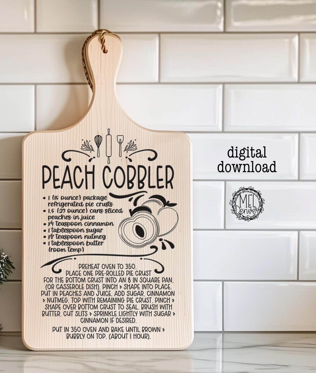 Peach Cobbler / Peach Pie Recipe / Spring Summer Engraving a Cutting ...
