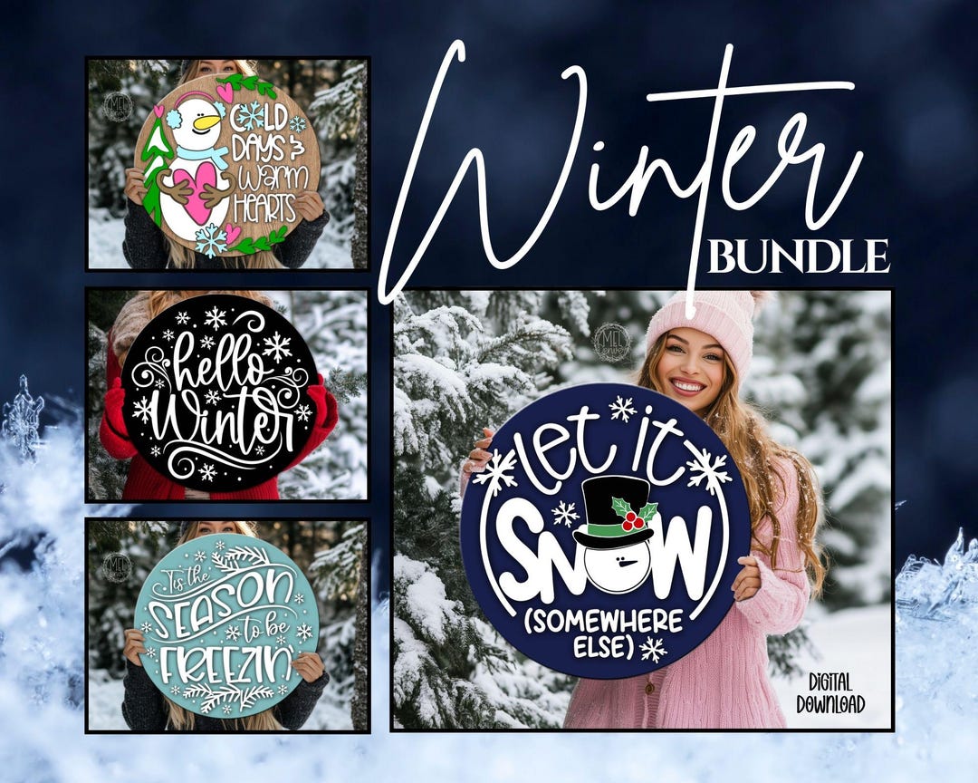 BUNDLE 4 Most Popular Winter Door Hanger Designs SVG DXF Porch Signs ...