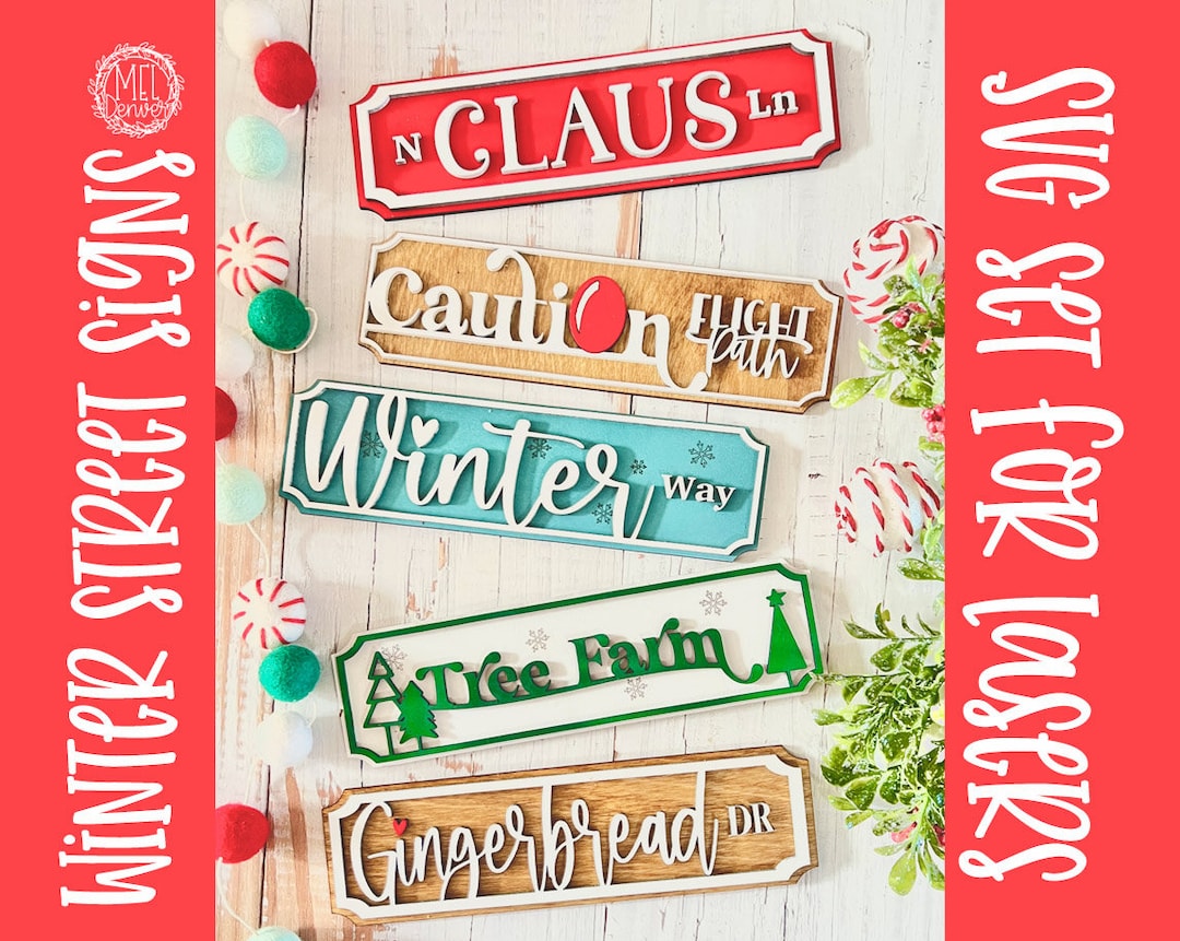 Christmas / Winter Tiered Tray Street Signs Svg Cut Files for Laser ...