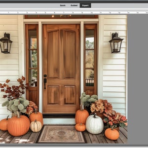 Wooden Door Halloween Fall Door Hanger Mock up With Ribbons, Pumpkins ...