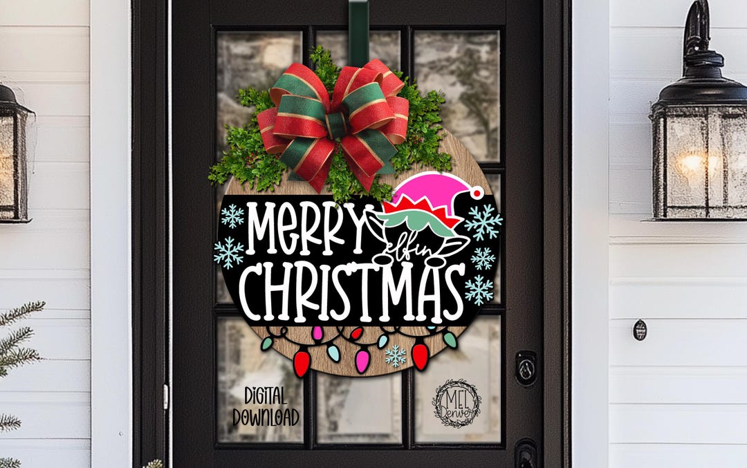 Funny Christmas Door Round File "merry Elfin Christmas" Decor, Wood ...