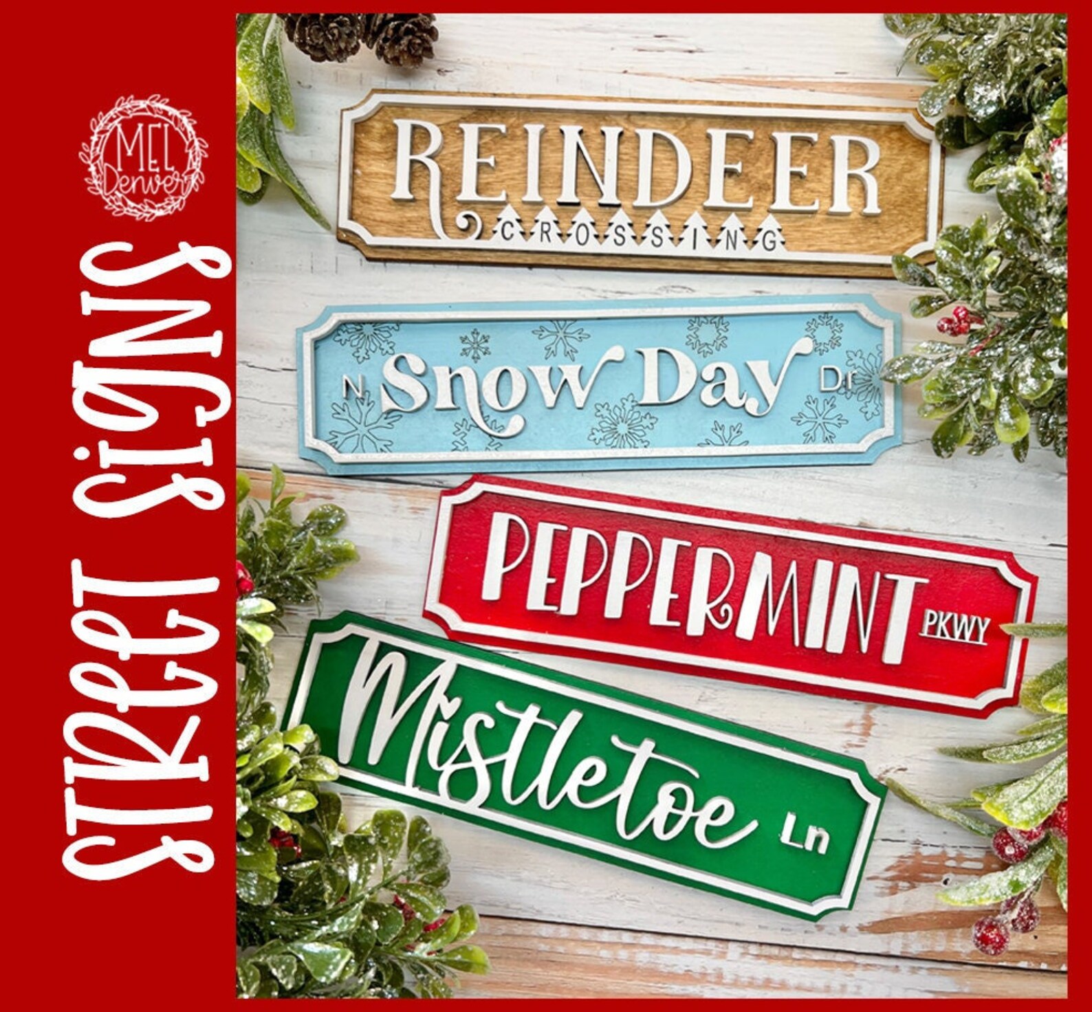 Christmas / Winter Tiered Tray Street Signs Svg Cut Files for Laser ...