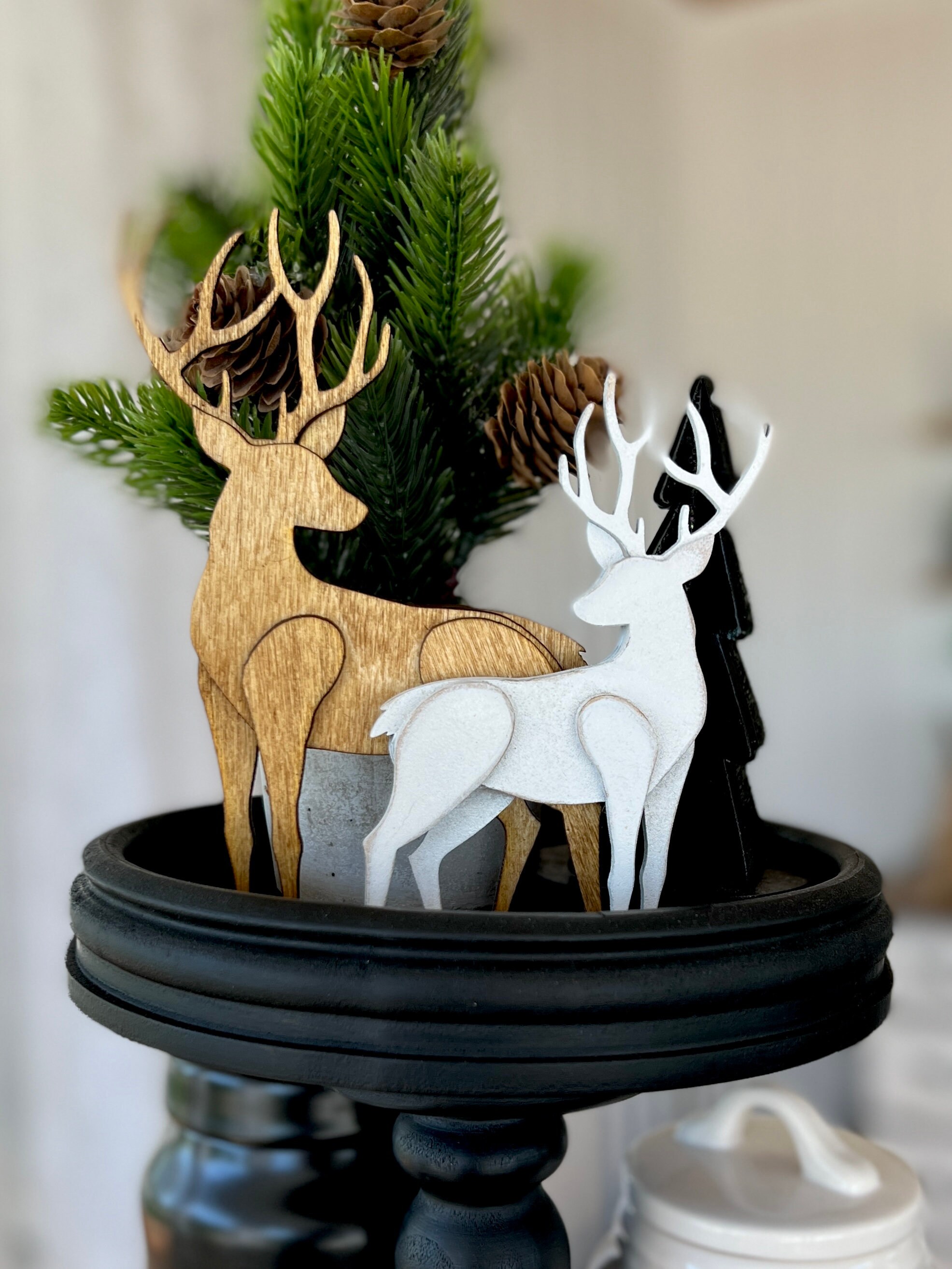 Neutral Holiday Tiered Tray Set, Christmas, Reindeer Crossingr ...