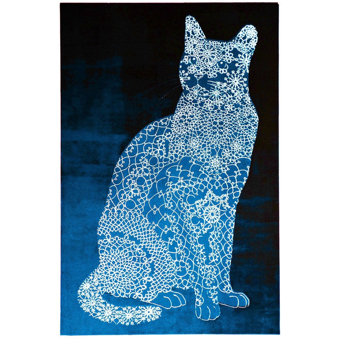 Blue Cat Linocut / Printmaking Art - Etsy