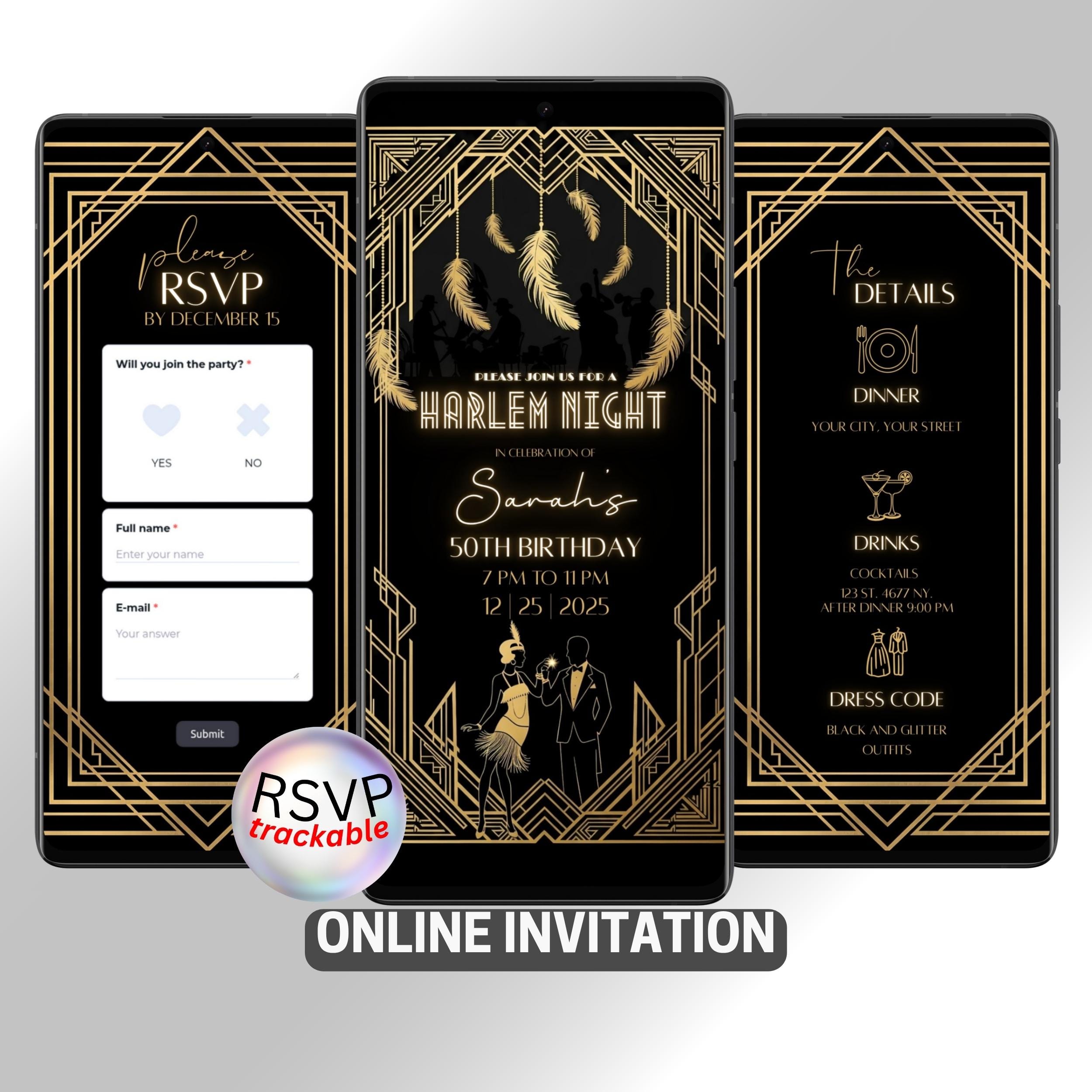 Art Deco Harlem Night Birthday Invitation: Mobile Web Invite (digital ...
