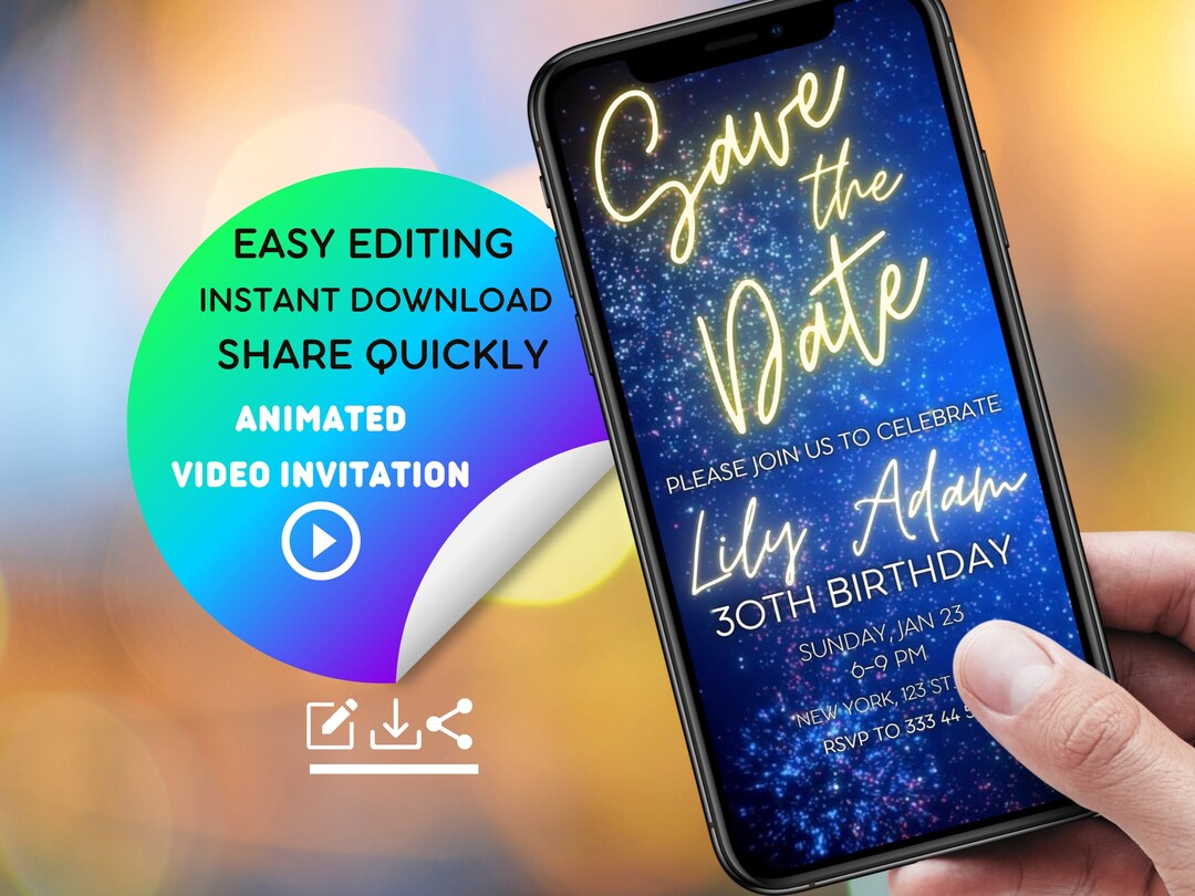 Glittery Blue Mobile Phone Invitation Editable & Shareable - Etsy