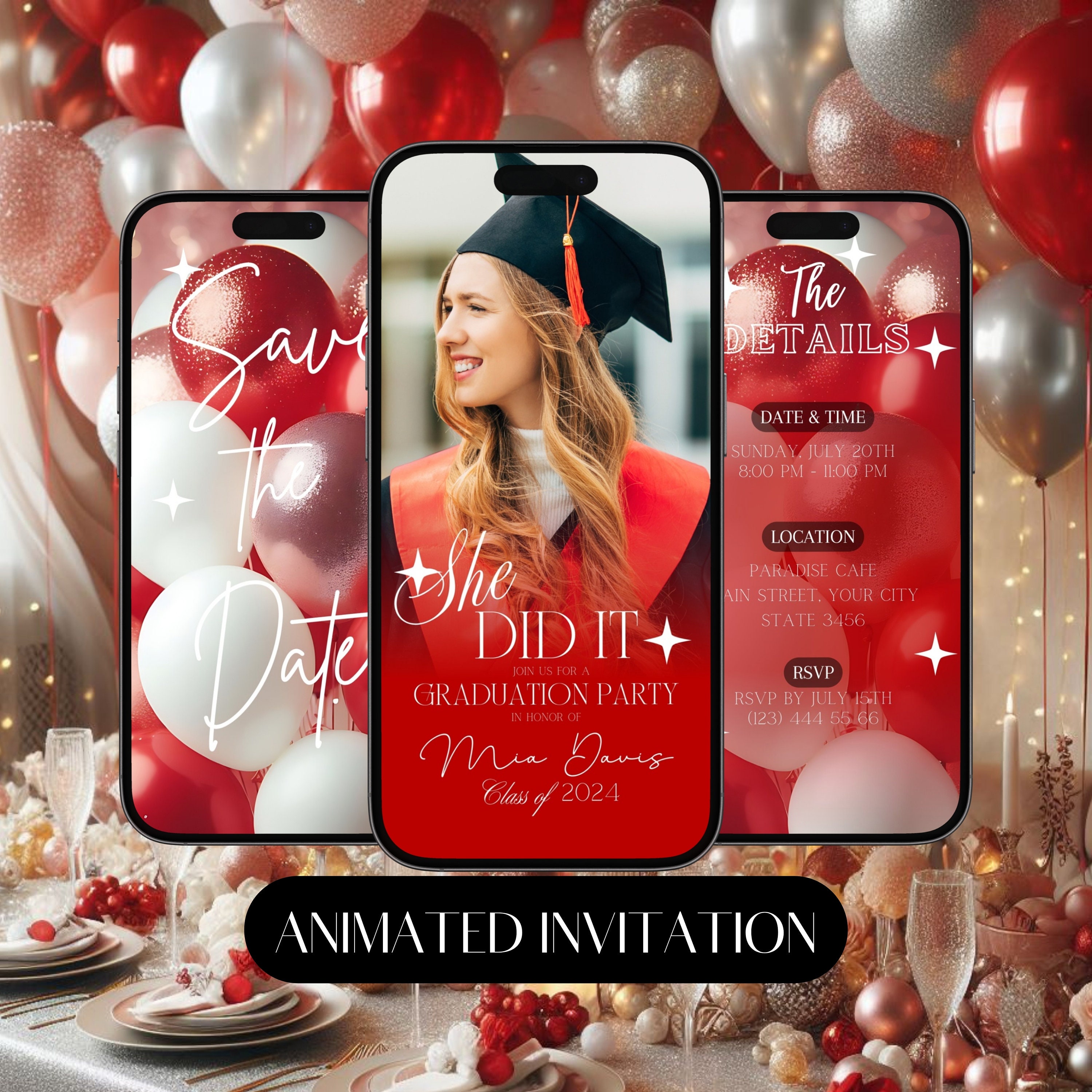 Class of 2024 Red and White Graduation Invitation She Did It Law ...