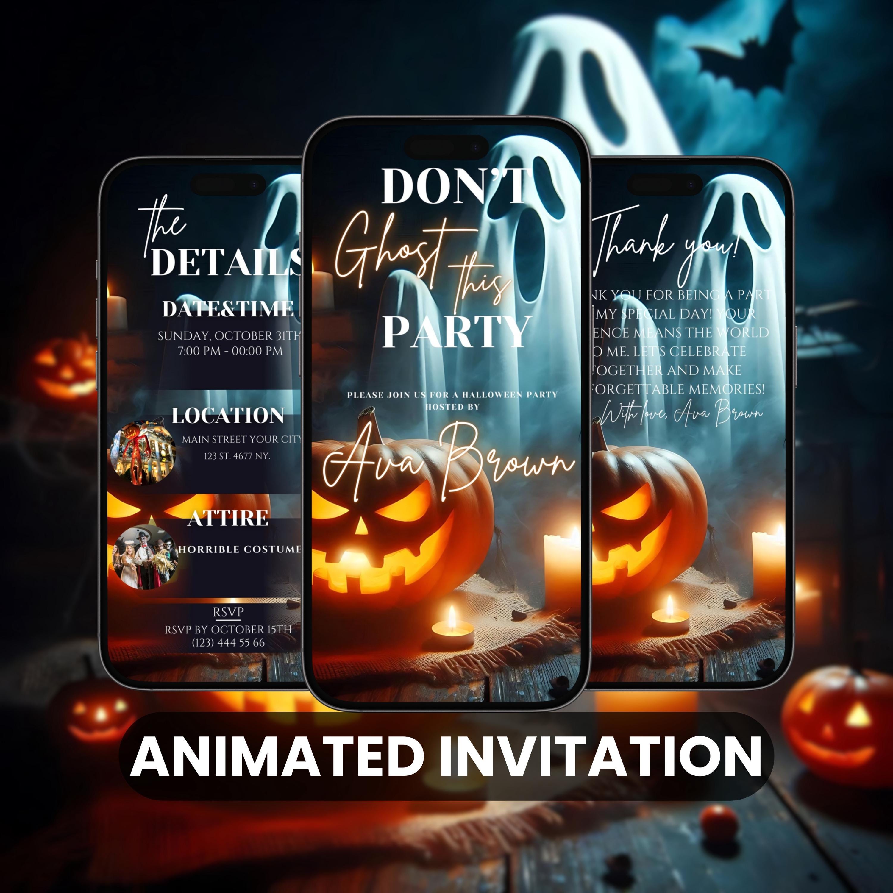 Spooky Ghost Halloween Party Invitation Pumpkin Themed Costume Party ...