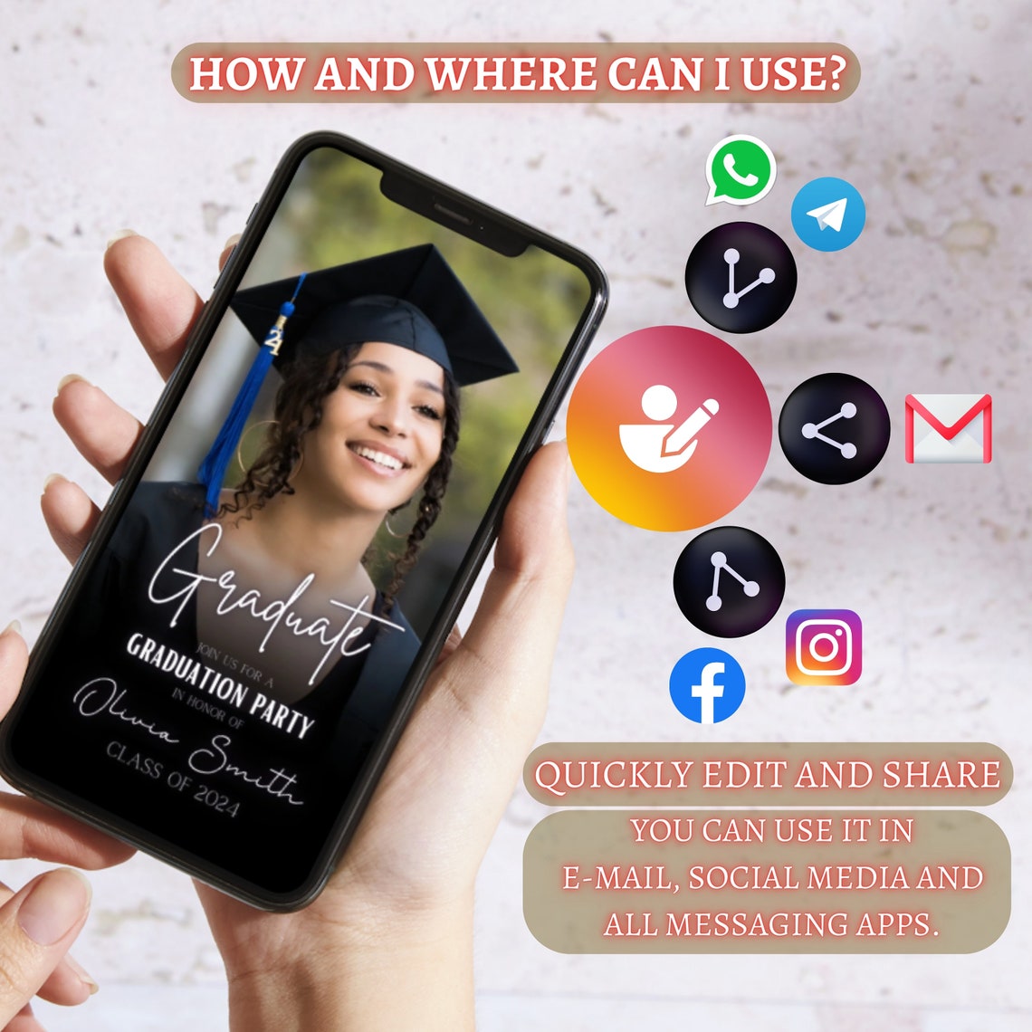 Class of 2024 Silver & Black Graduation Party Invitation Digital Save ...