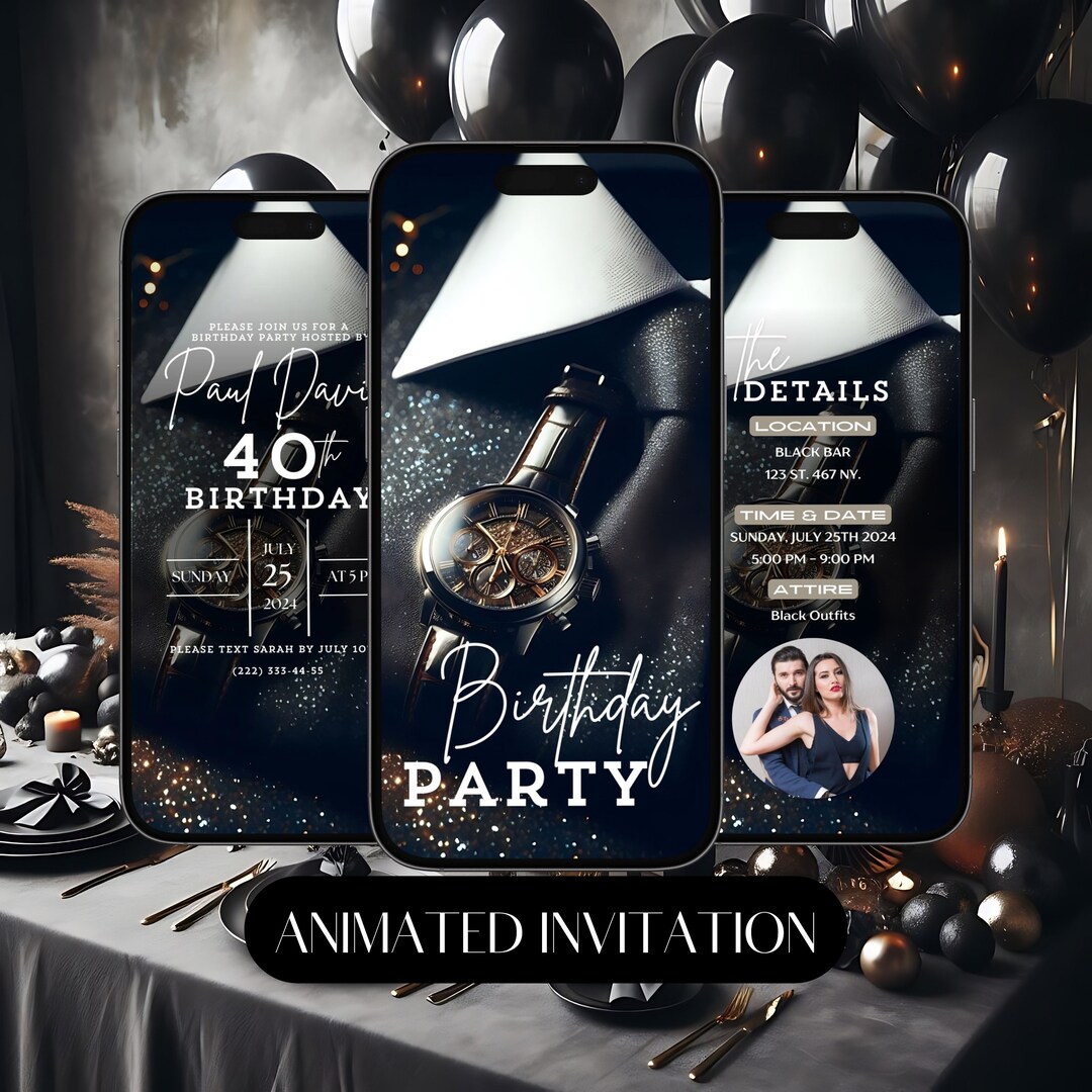 Classy All Black Digital Invitation for Men Birthday Party Evite for ...