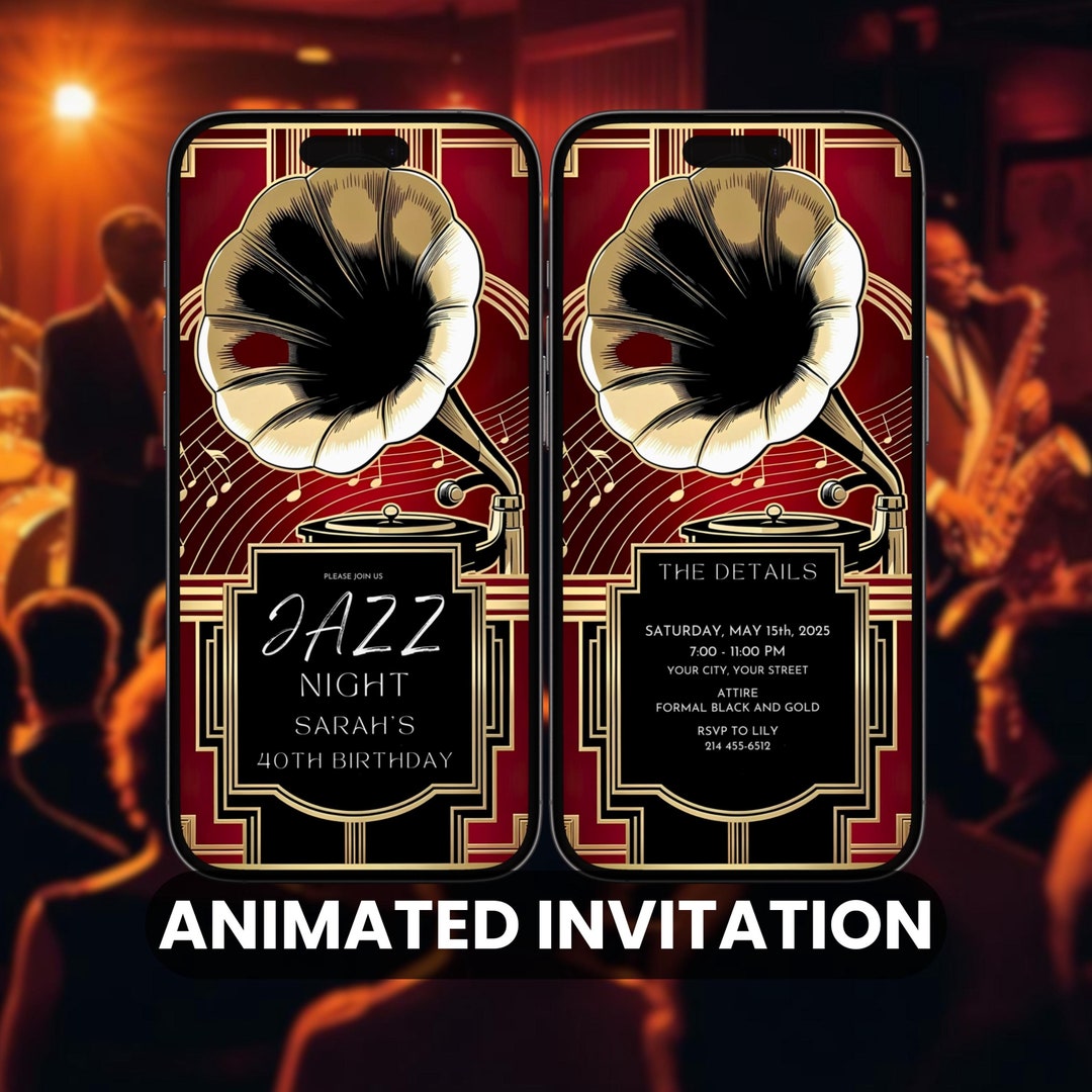 Jazz Night Birthday Invitation | Digital Music Party Invite | 30th 40th ...