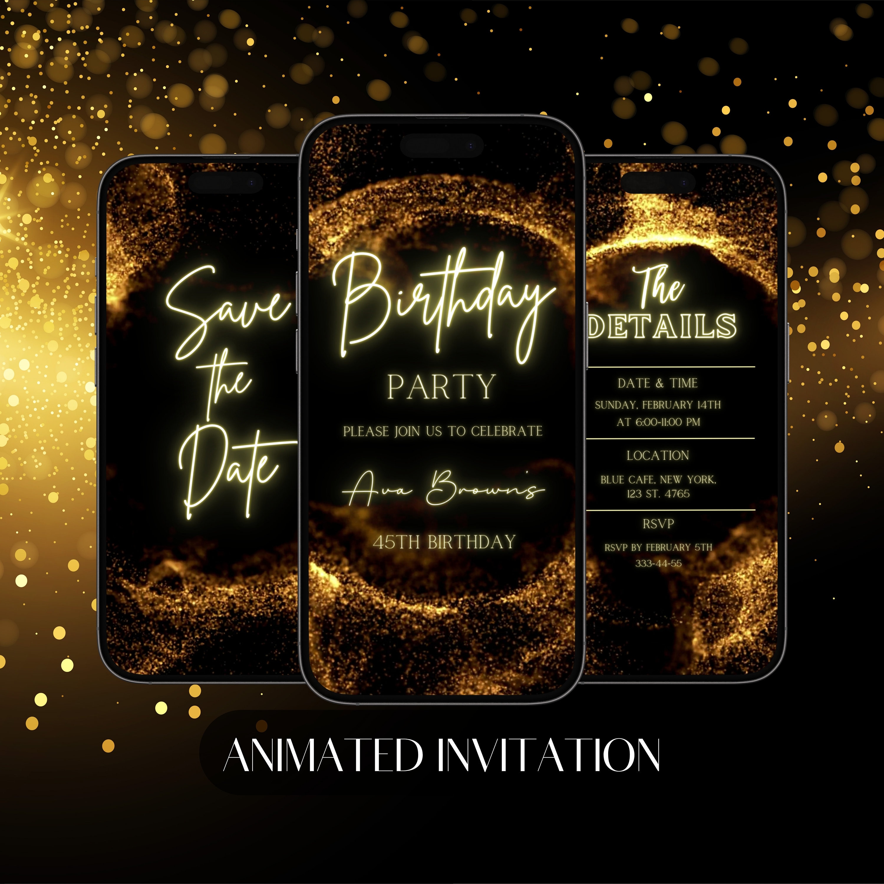 Gold Themed Save the Date Birthday Party Invite for Women or Men ...