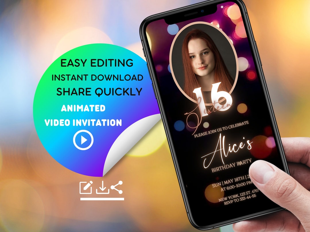 Glittery Sweet 16 Digital Invitation With Photo | Perfect Teenage ...