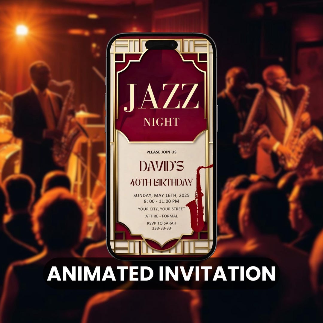 Jazz Night Birthday Invitation | Digital Music Party Invite | Jazz ...