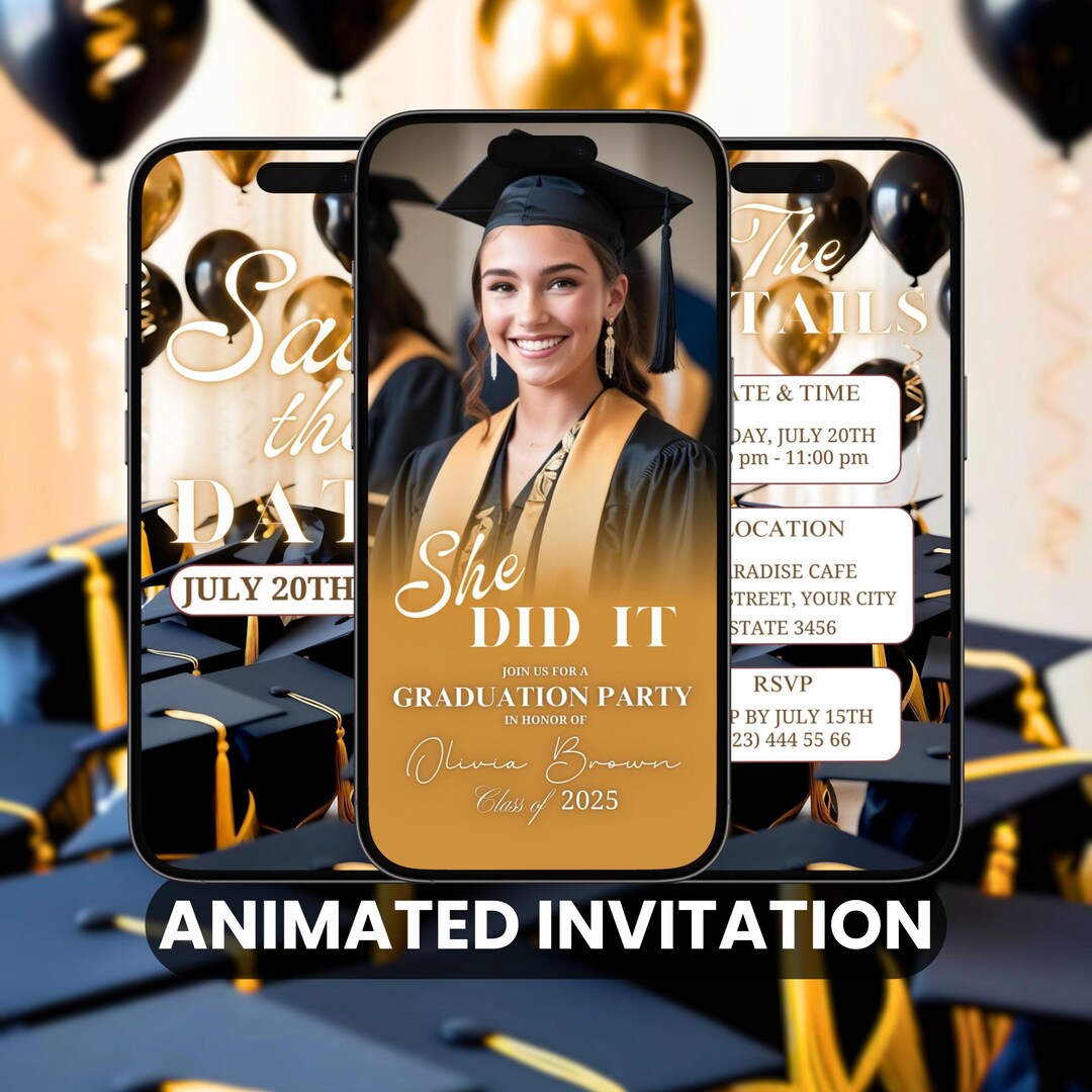 Class of 2025 Graduation Invite | Gold Animated Digital Download ...