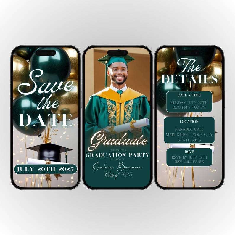 Class of 2025 Digital Graduation Invitation | Green & Gold Grad Party ...