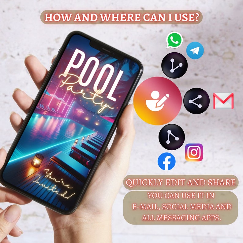 Neon Disco Pool Party Animated Birthday Evite (digital Download) - Etsy