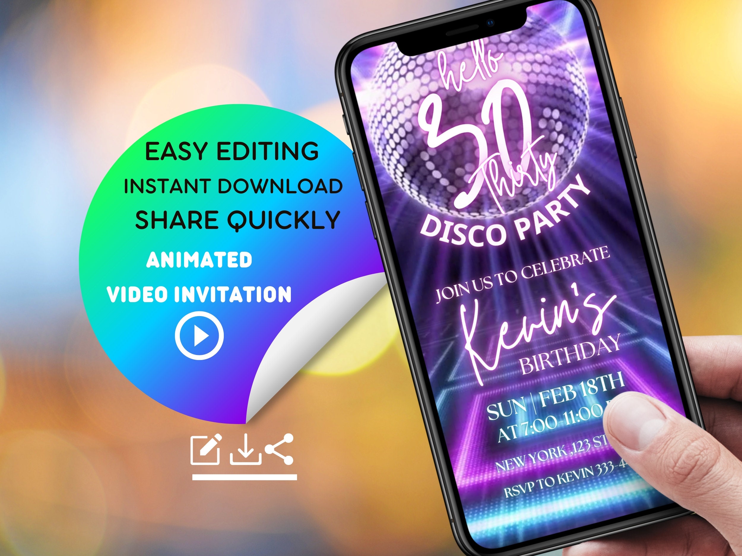 Disco Theme Birthday Party Electronic Invitation 70's Disco Theme Video ...