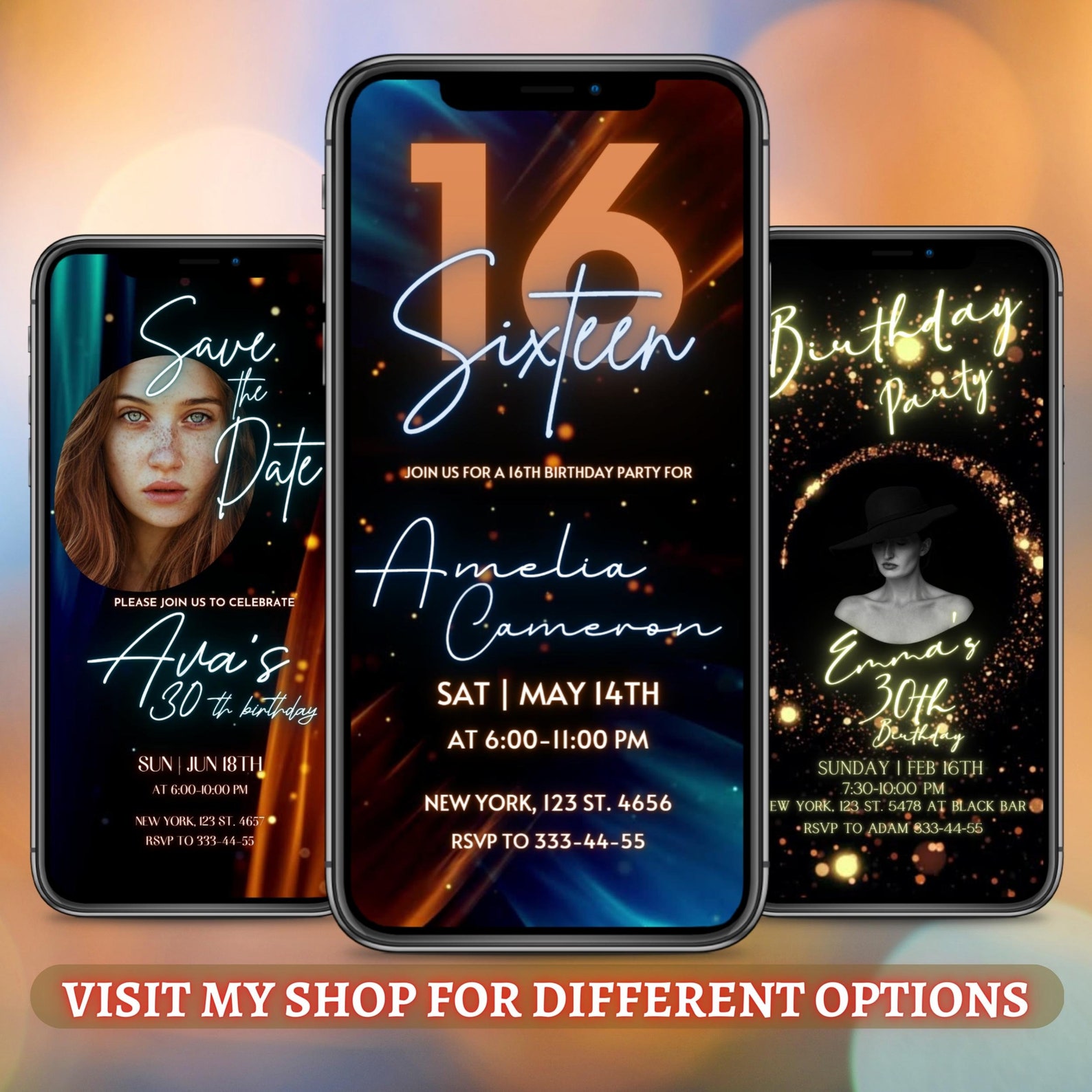 Glittery Sweet 16 Digital Invitation With Photo Perfect Teenage ...