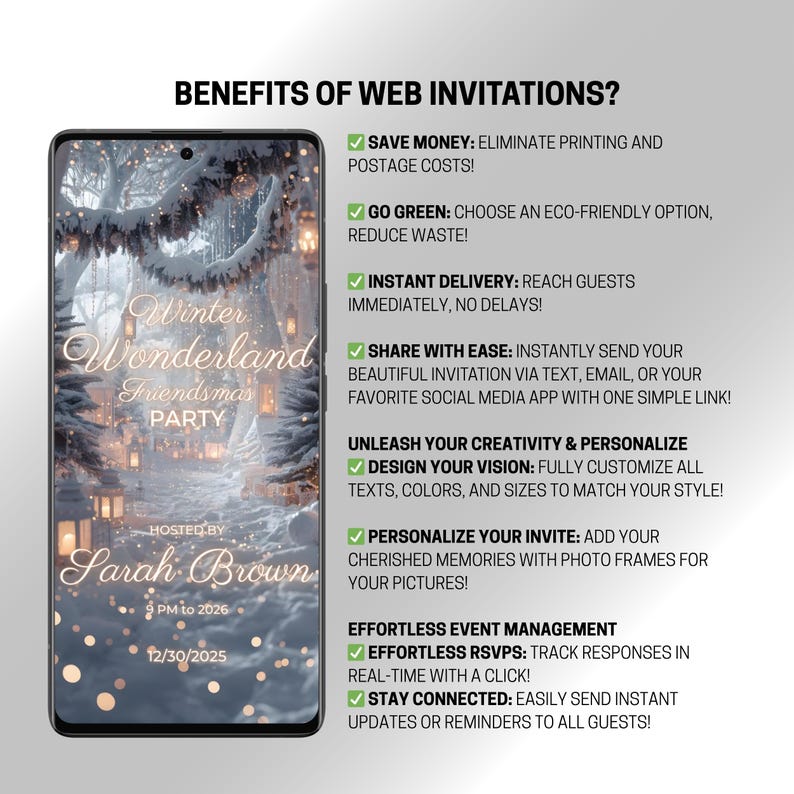 Winter Wonderland Friendsmas Party Digital Invitation (RSVP Tracker) - Etsy