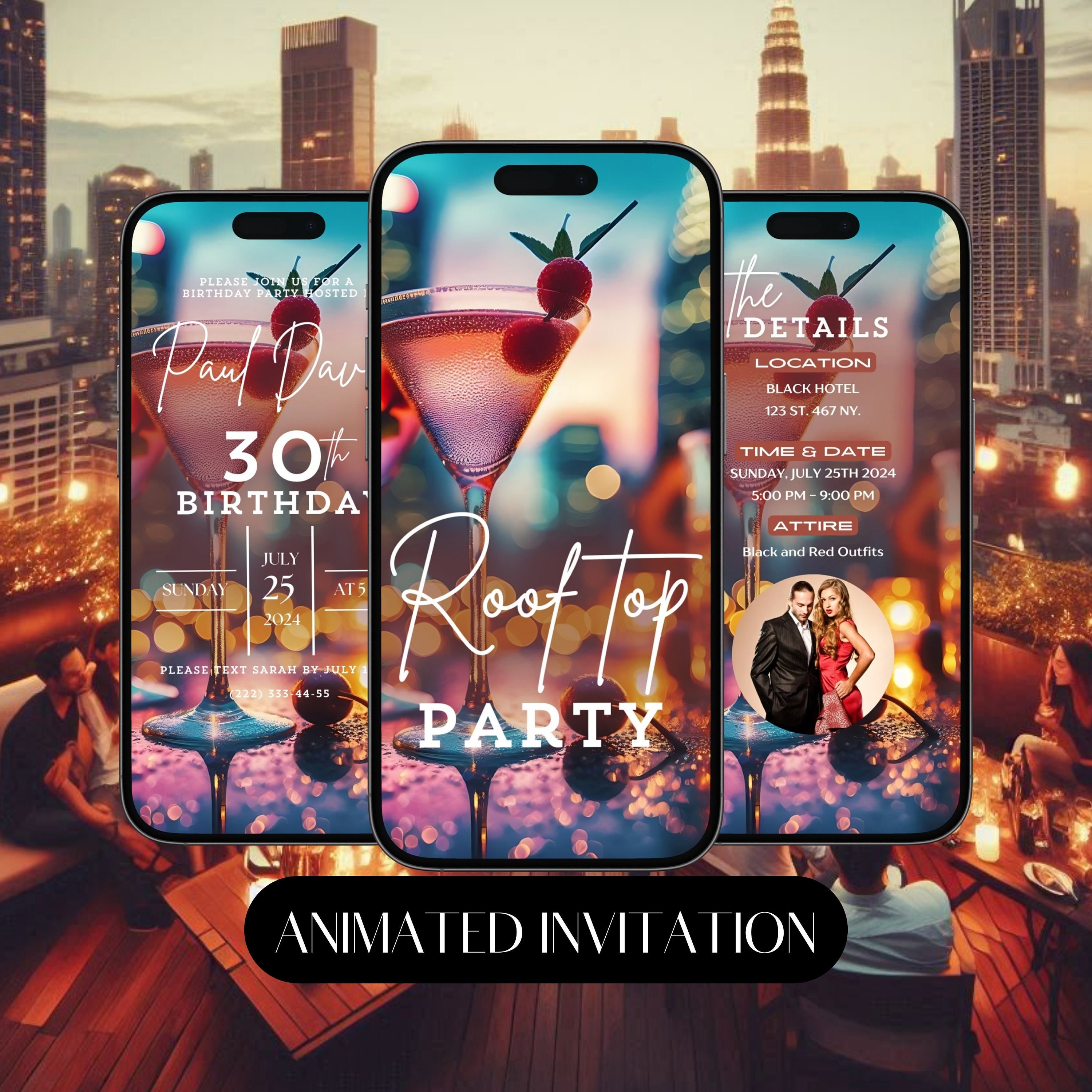 Elegant Rooftop Birthday Party Invitation: Adult Cocktail Event ...