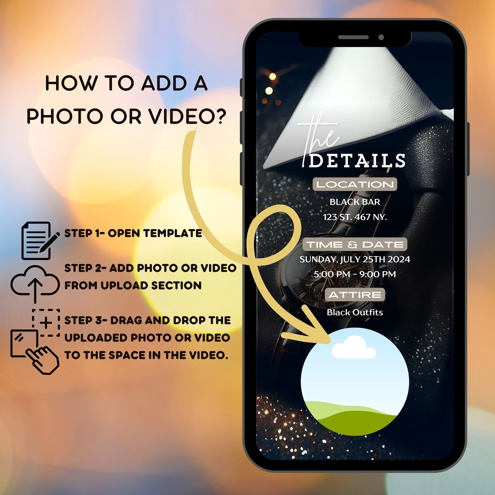 Classy All Black Digital Invitation for Men Birthday Party Evite for ...