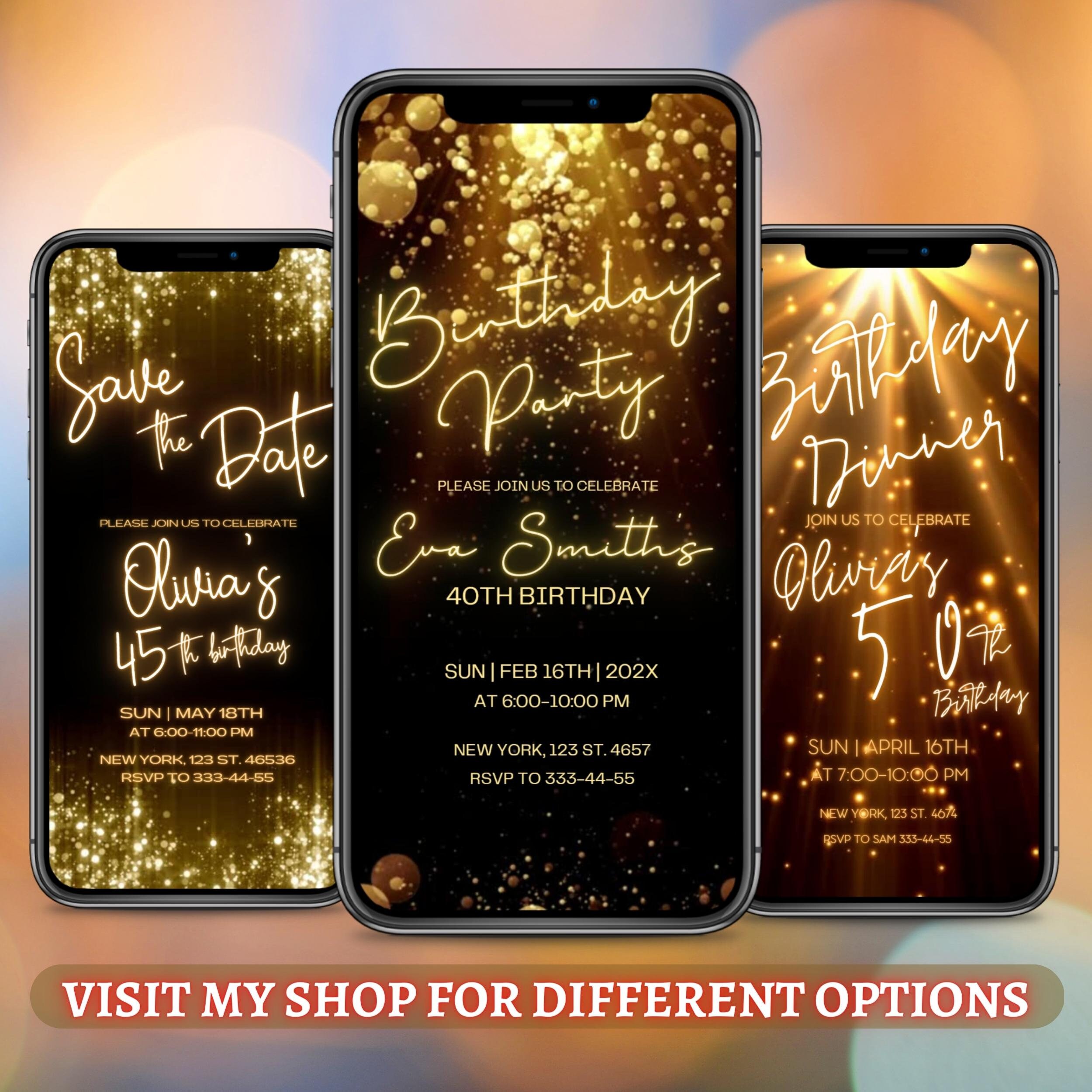 Editable Gold Glitter Birthday Invitation Digital Evite For Etsy