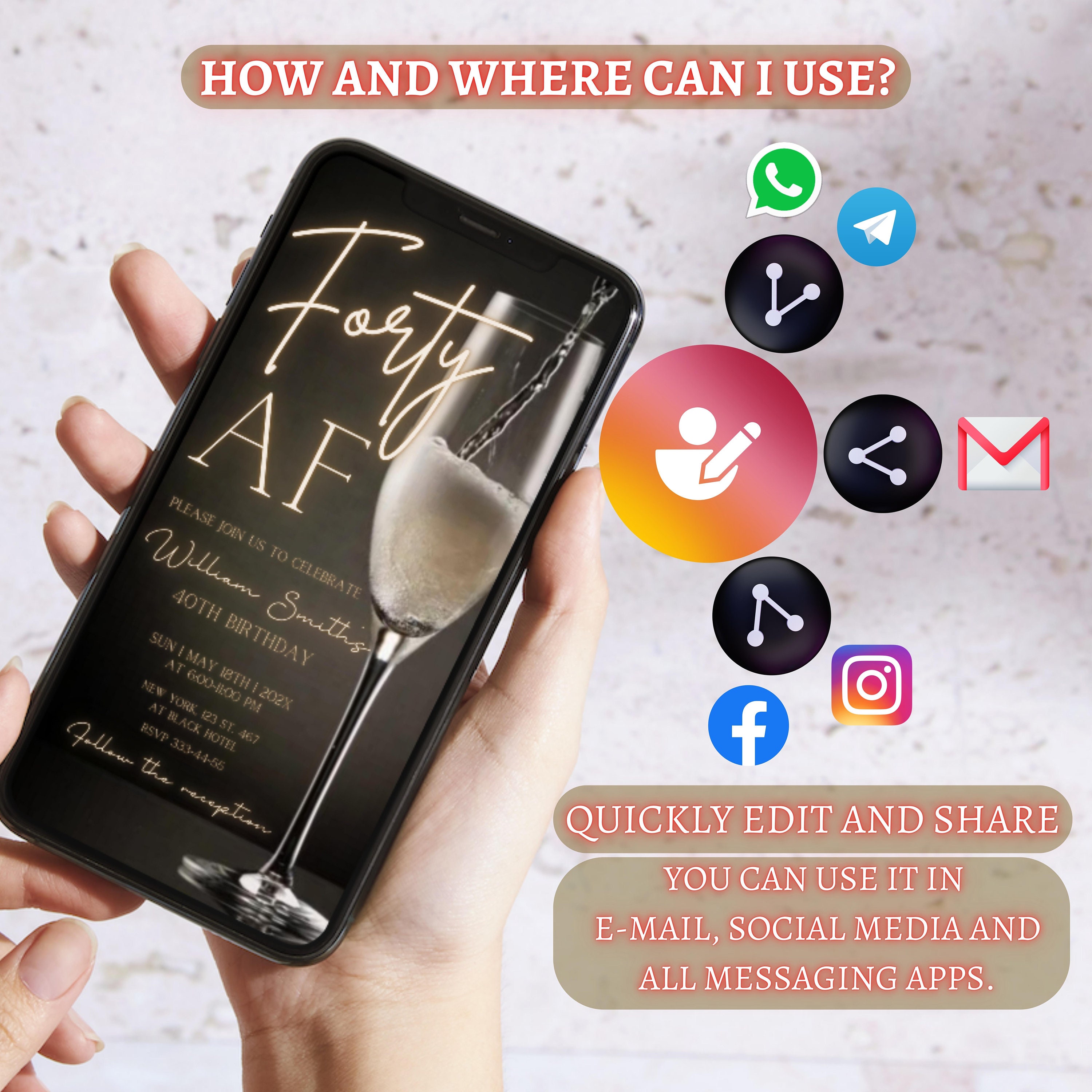 Forty AF Birthday Invite Adult Invitation Idea Men or Women Cocktail ...